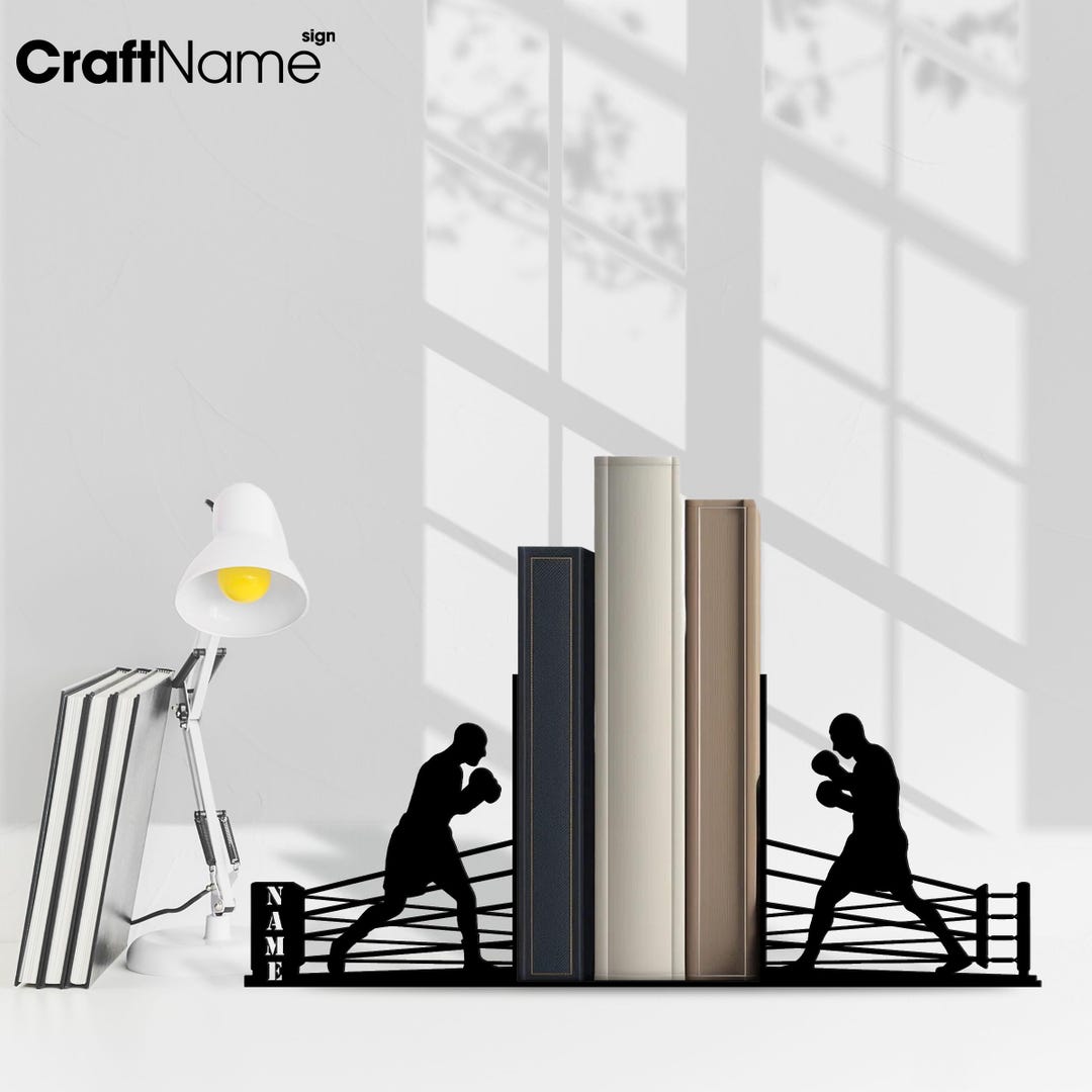 Personalized Boxing Metal Bookend Desk Sign, Custom Boxer Name Book End ...