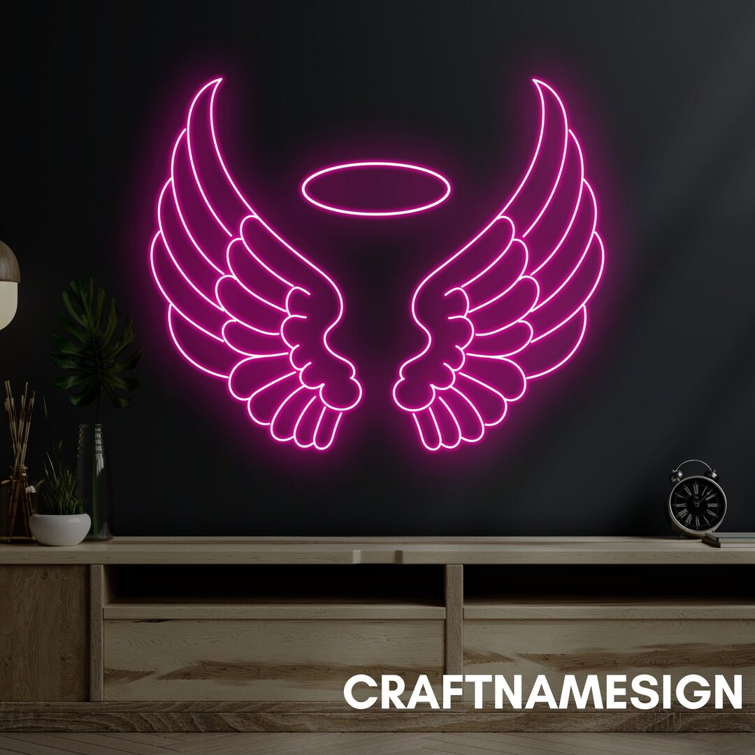 Angel Wings With Halo Neon Sign, Wedding Line Led Sign, Custom Neon ...