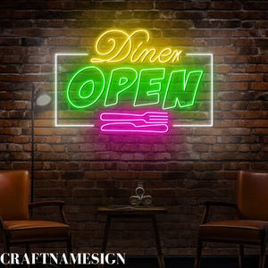 Diner Open Neon Sign, Restaurant Wall Led Decor, Food Shop Led Sign ...