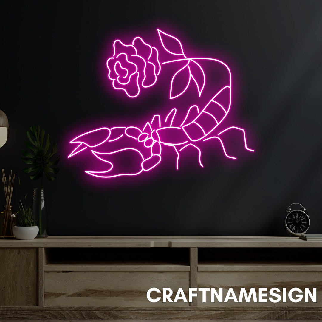 Scorpion Rose Neon Sign, Rose Scorpion Led Sign, Custom Neon Sign, Bar ...