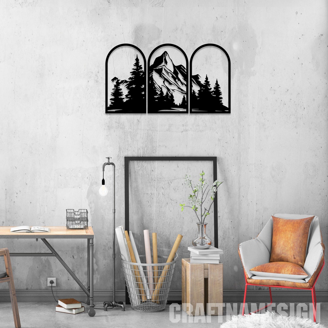 Mountain Forest Metal Wall Art, Mountain and Forest Wall Art, 3 Panel ...