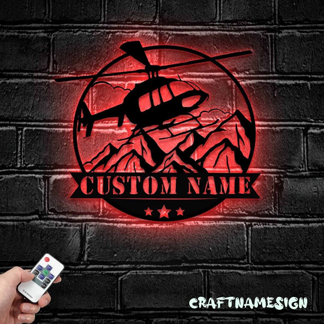 Custom Helicopter Airplane Metal Wall Art LED Light - Personalized ...
