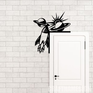 Astronaut Rocket Door Corner Metal Wall Art, Rocket Planet Door Topper ...