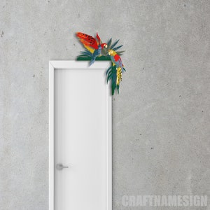 Parrot Couple Door Corner Colorful Metal Wall Art, Parrot Bird Door ...