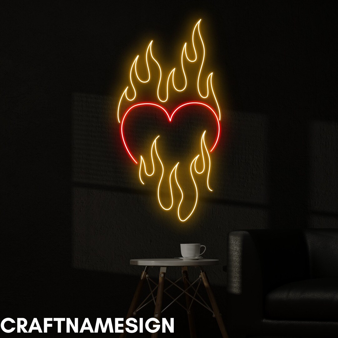 Heart Fire Neon Sign, Heart Burning Led Sign, Custom Neon Sign, Wedding ...