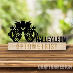 Custom Wooden Optometry Desk Name Plate, Optometrist Metal Nameplate ...