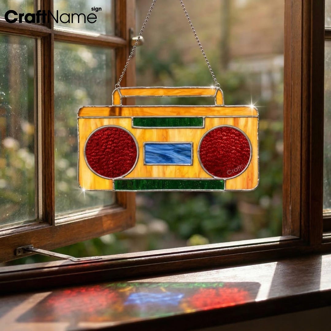 Boombox Stained Glass Suncatcher, Handmade Retro Radio Window Decor ...