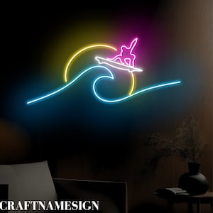 Surfing in the Sunset Neon Sign, Man Surfing Led Sign, Custom Neon Sign ...