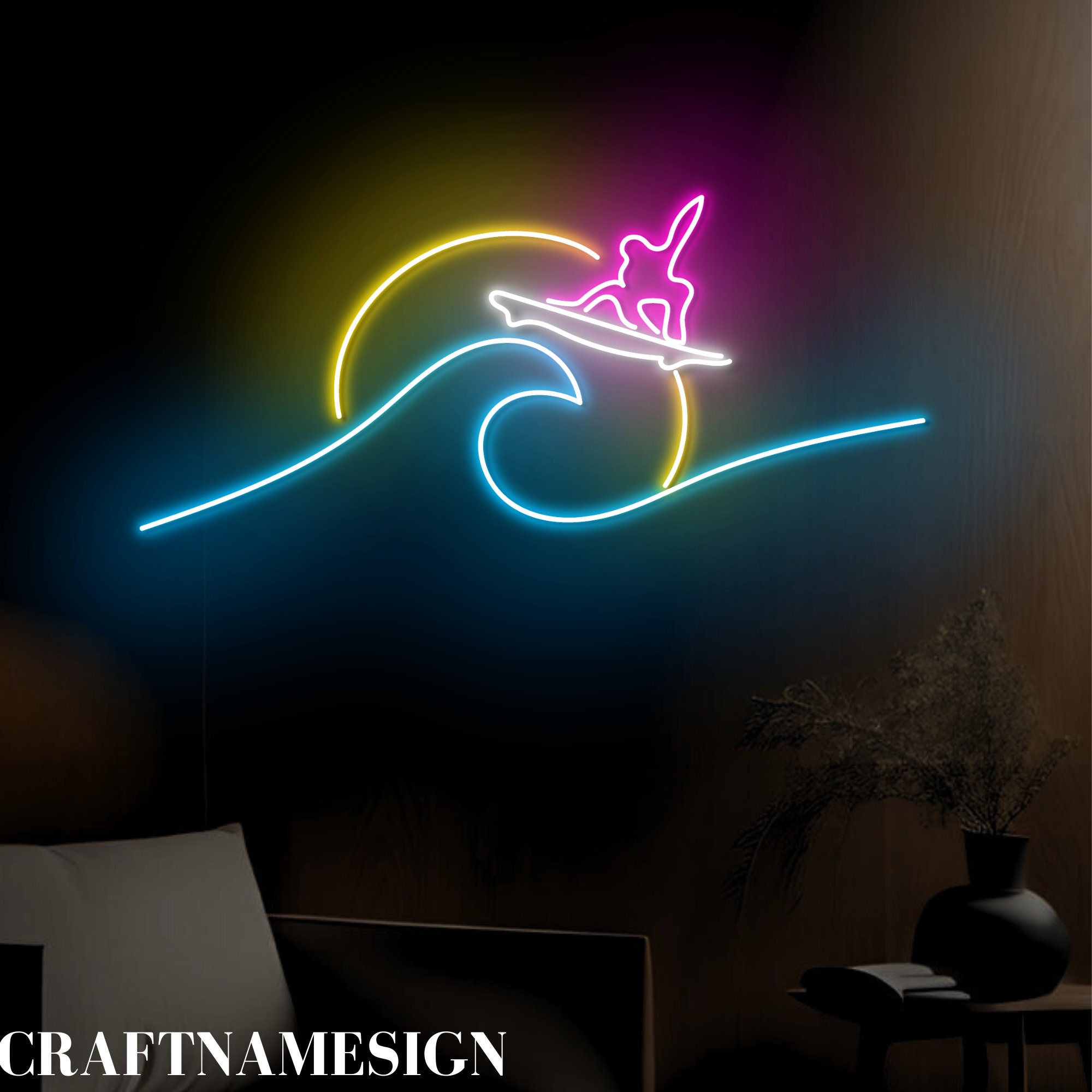 Surfing in the Sunset Neon Sign, Man Surfing Led Sign, Custom Neon Sign ...