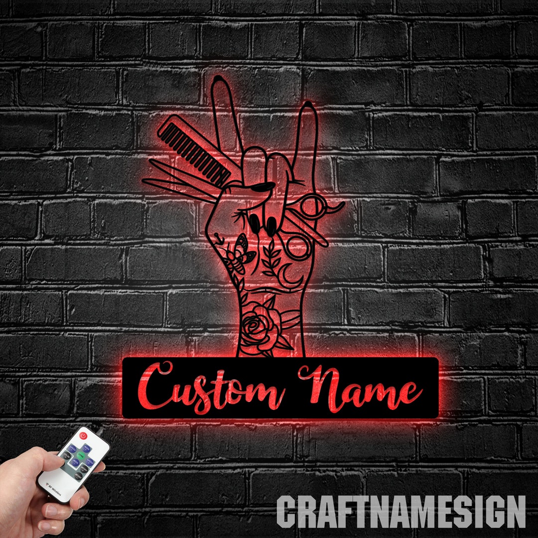 Personalized Hair Salon Metal Wall Art LED Light - Custom Hair Stylist ...