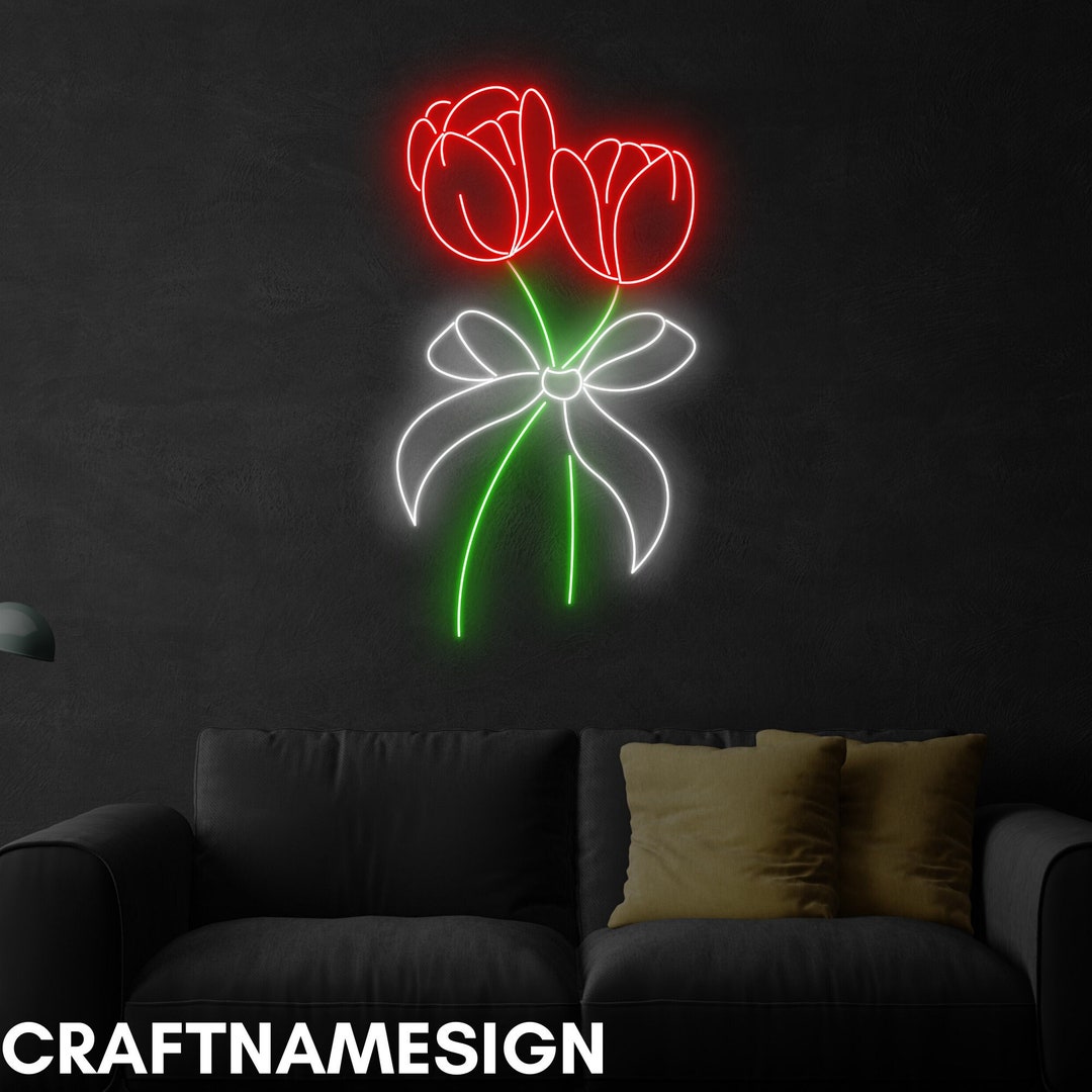 Tulip Bow Tie Neon Sign, Tulip Flower Led Sign, Custom Neon Sign, Tulip ...