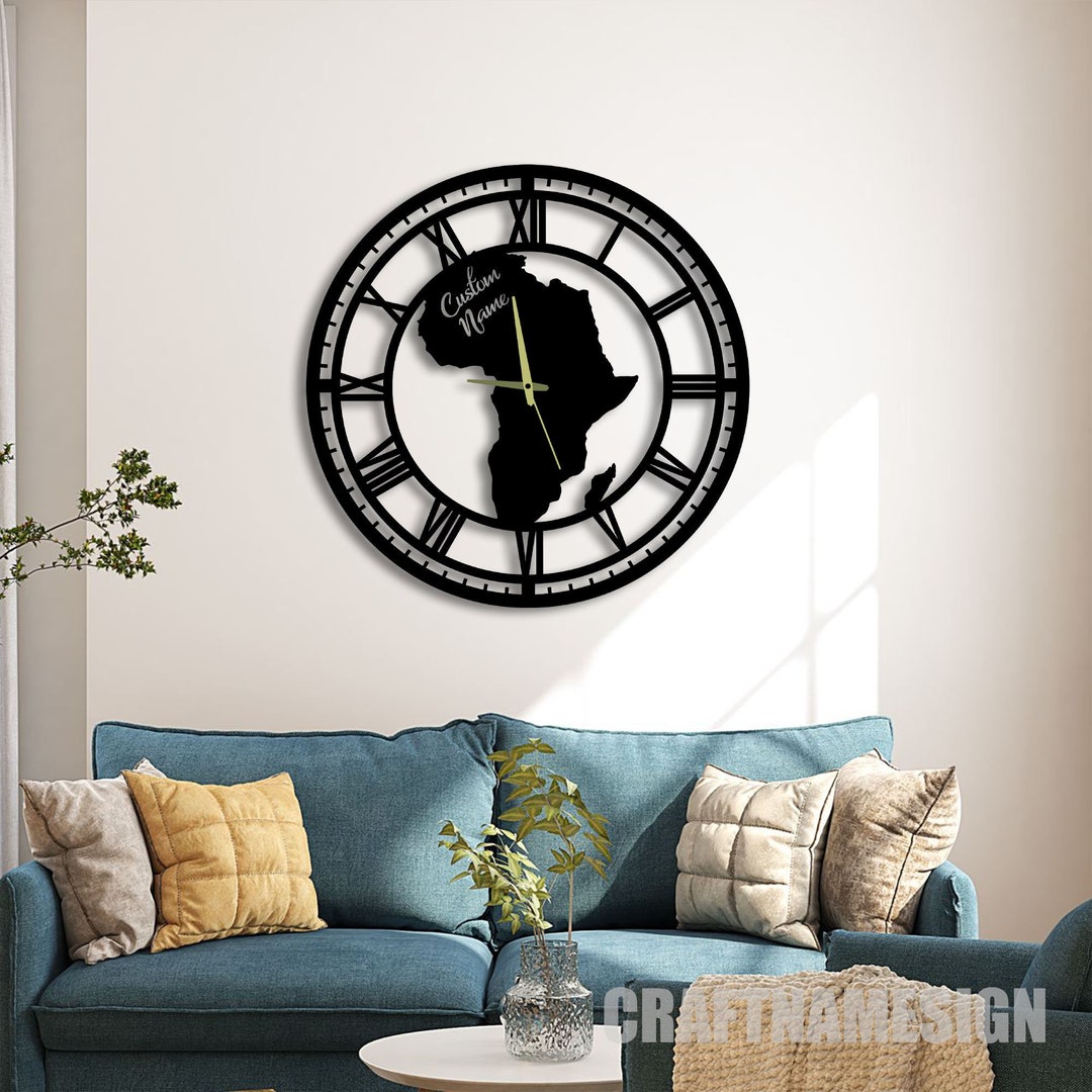 Custom Black Africa Map Metal Wall Clock, Wall Clock Unique for Home ...