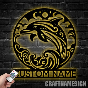 Custom Dolphin Beach Metal Wall Art LED Light, Personalized Dolphin ...