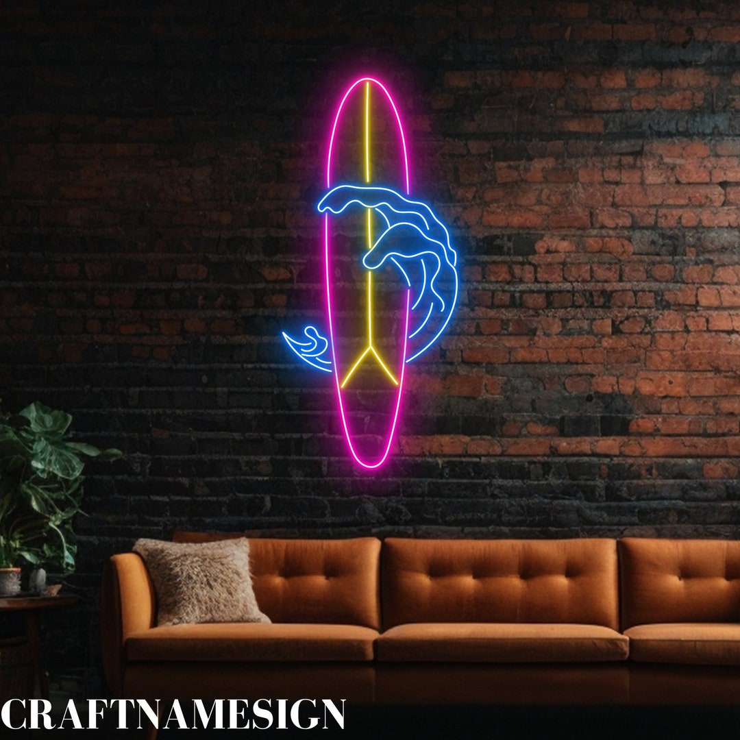 Wave Surfboard Neon Sign, Summer Wave Surfing Led Sign, Custom Neon ...