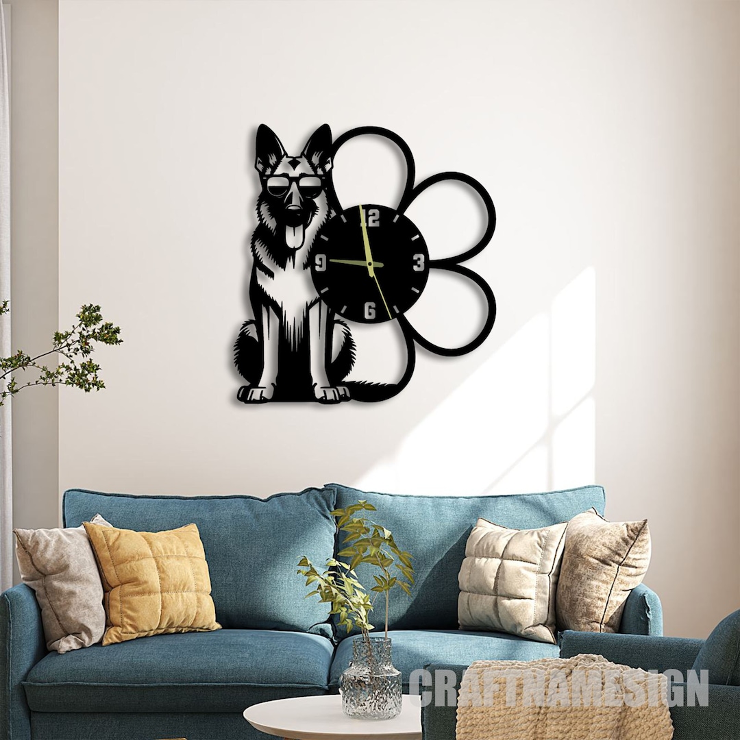 German Shepherd Dog Metal Clock for Wall Decoration, Wall Clock Unique ...