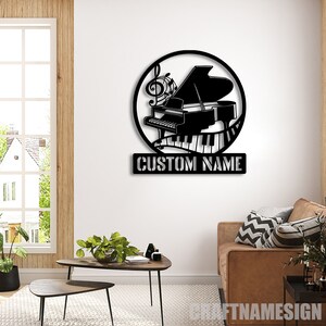 Custom Piano Metal Wall Art LED Light Personalized Name Sign Home Decor ...