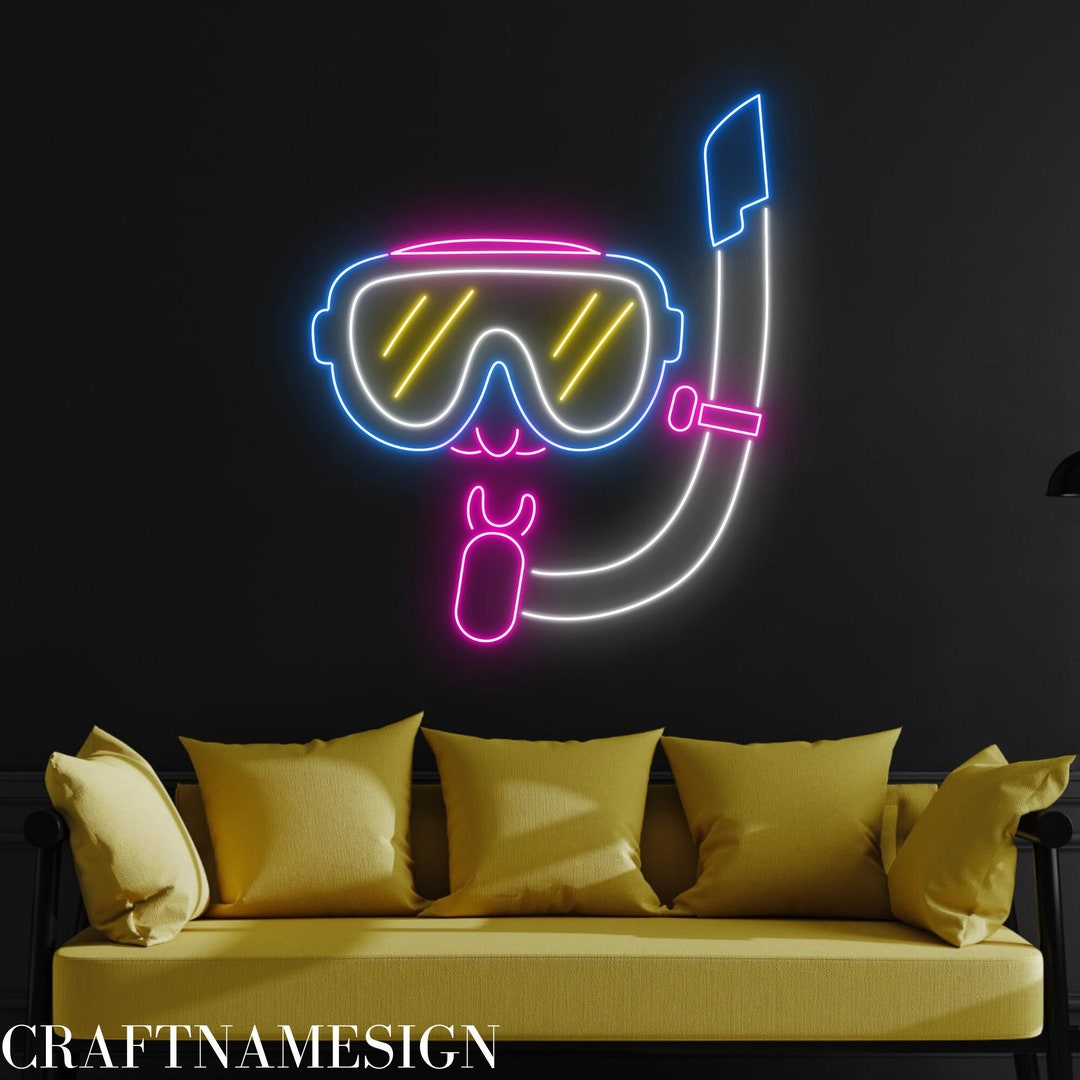 Diving Snorkel Mask Neon Sign, Scuba Diving Mask Led Sign, Custom Neon ...
