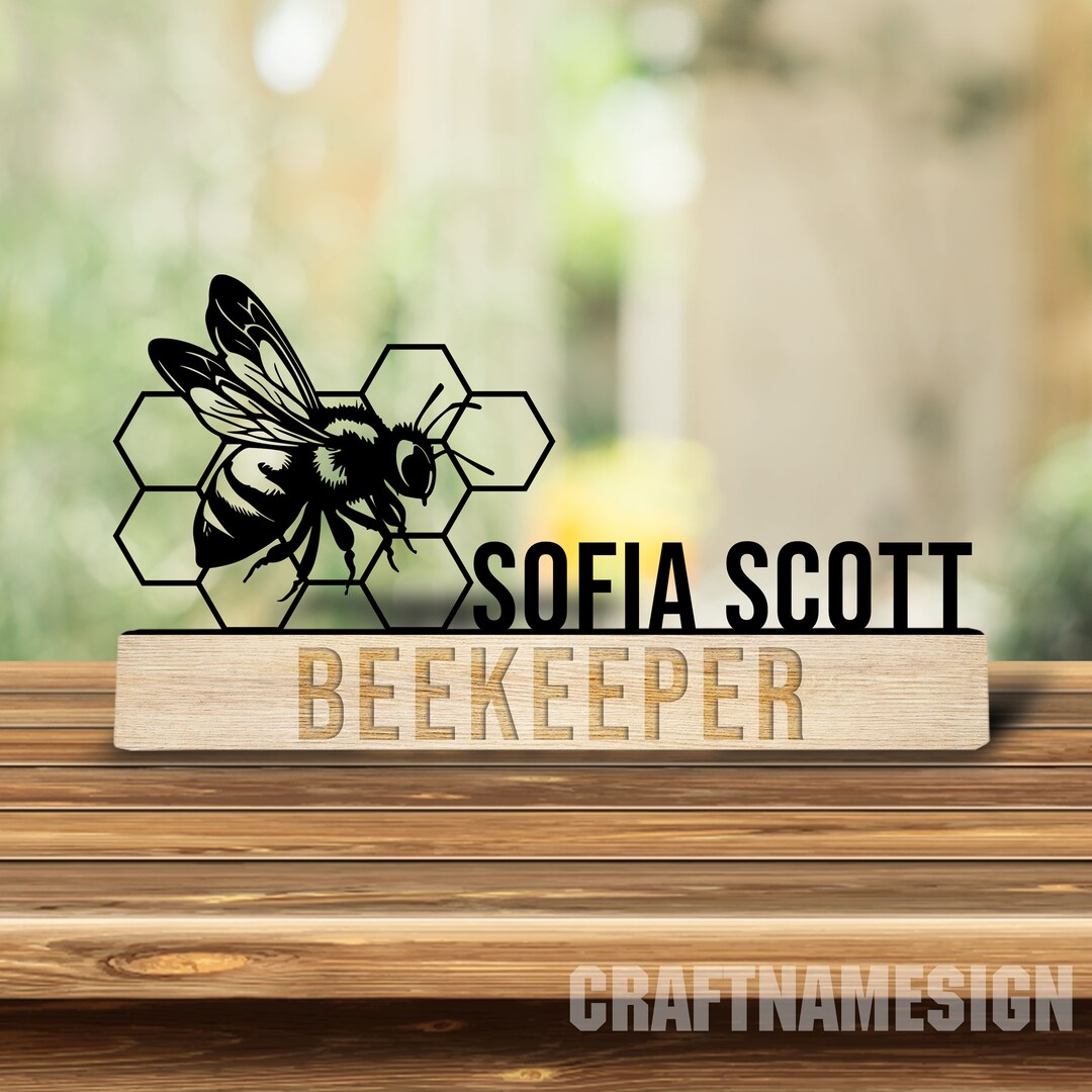 Custom Wooden Bee Lover Desk Desk Name Plate, Honeybee Metal Nameplate ...