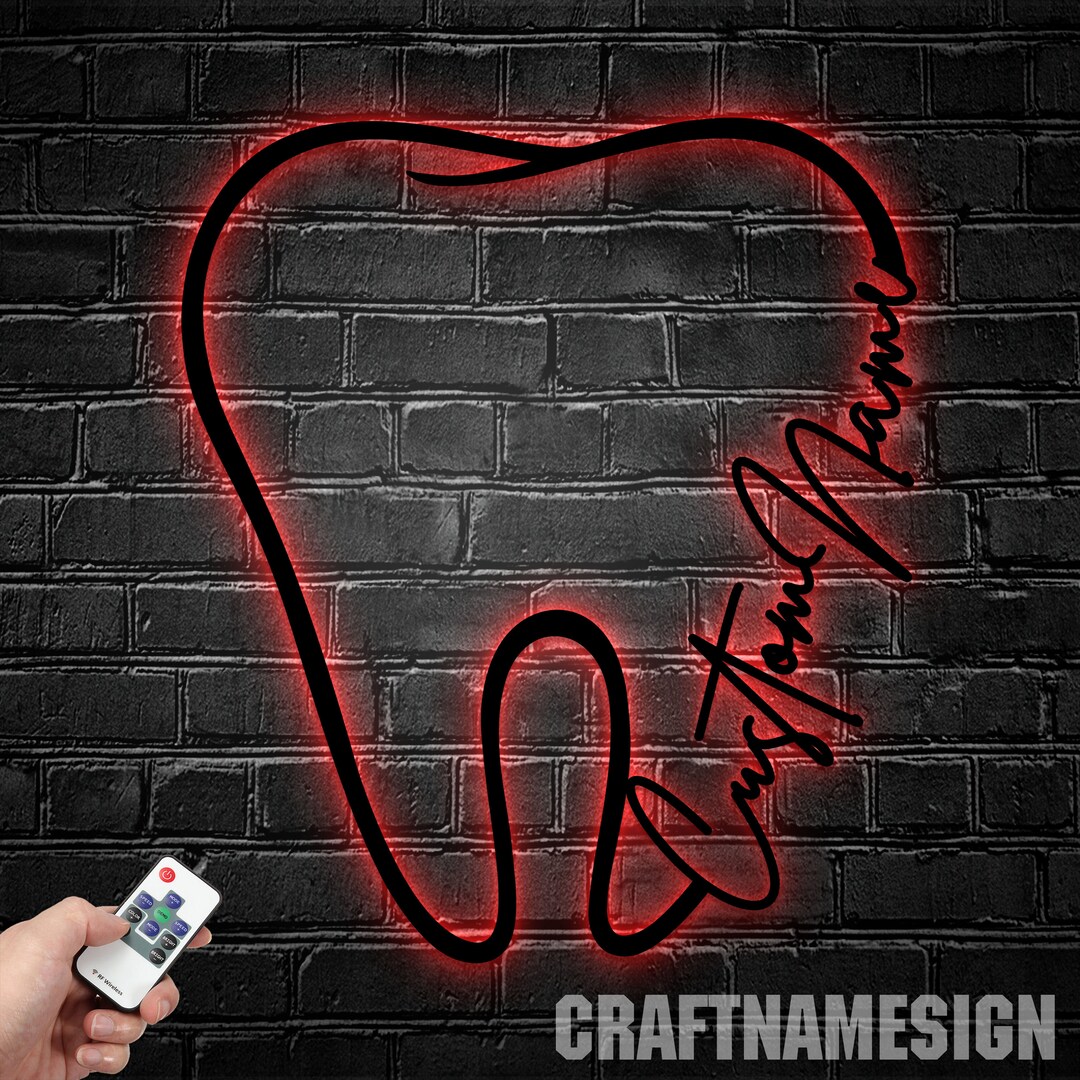 Personalized Dentist Tooth Metal Wall Art Led Light, Dental Clinic ...