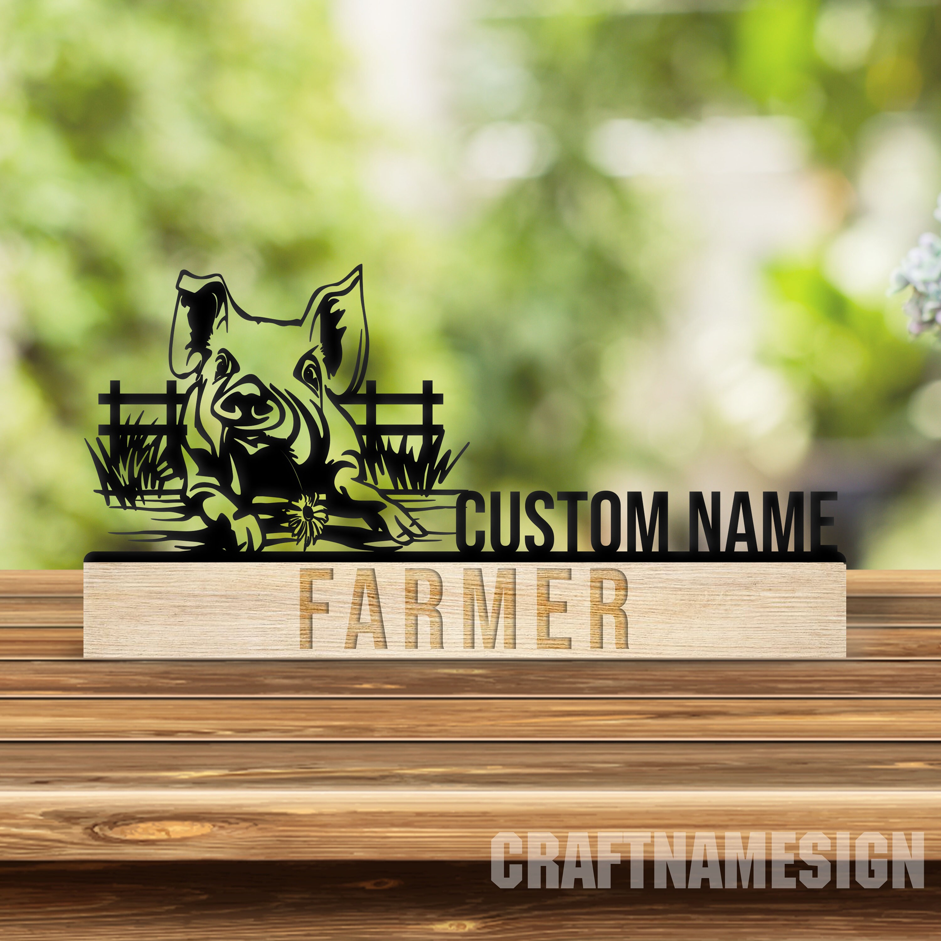 Custom Wooden Pig Farm Desk Name Plate, Pig Herdsman Metal Nameplate ...