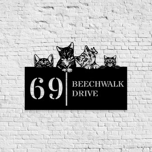 Custom Cute Peeking Cat Kitten Pet Metal Number Metal Address Sign, Cat ...