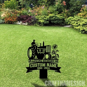 Personalized Farmer Tractor Stake, Farm Garden Metal Yard Art, Farm ...