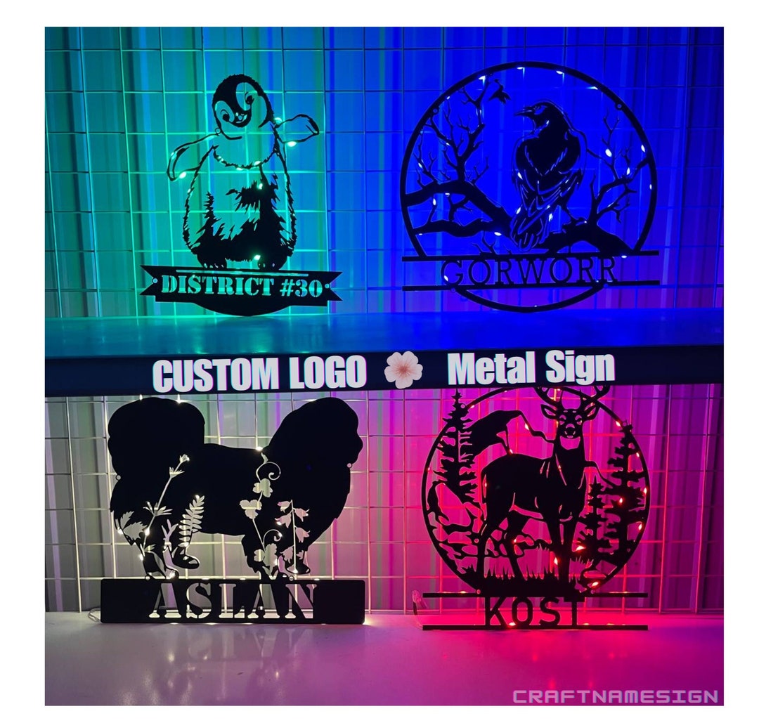 Custom Logo Design Metal Wall Art LED Light Personalized Business ...