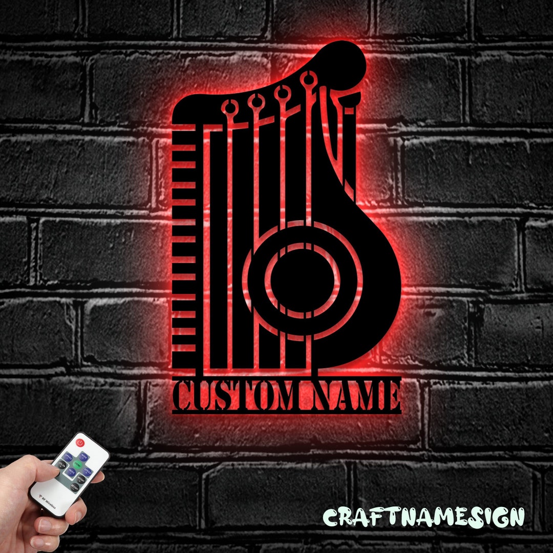 Custom Zither Musical Instrument Metal Wall Art LED Light Personalized ...