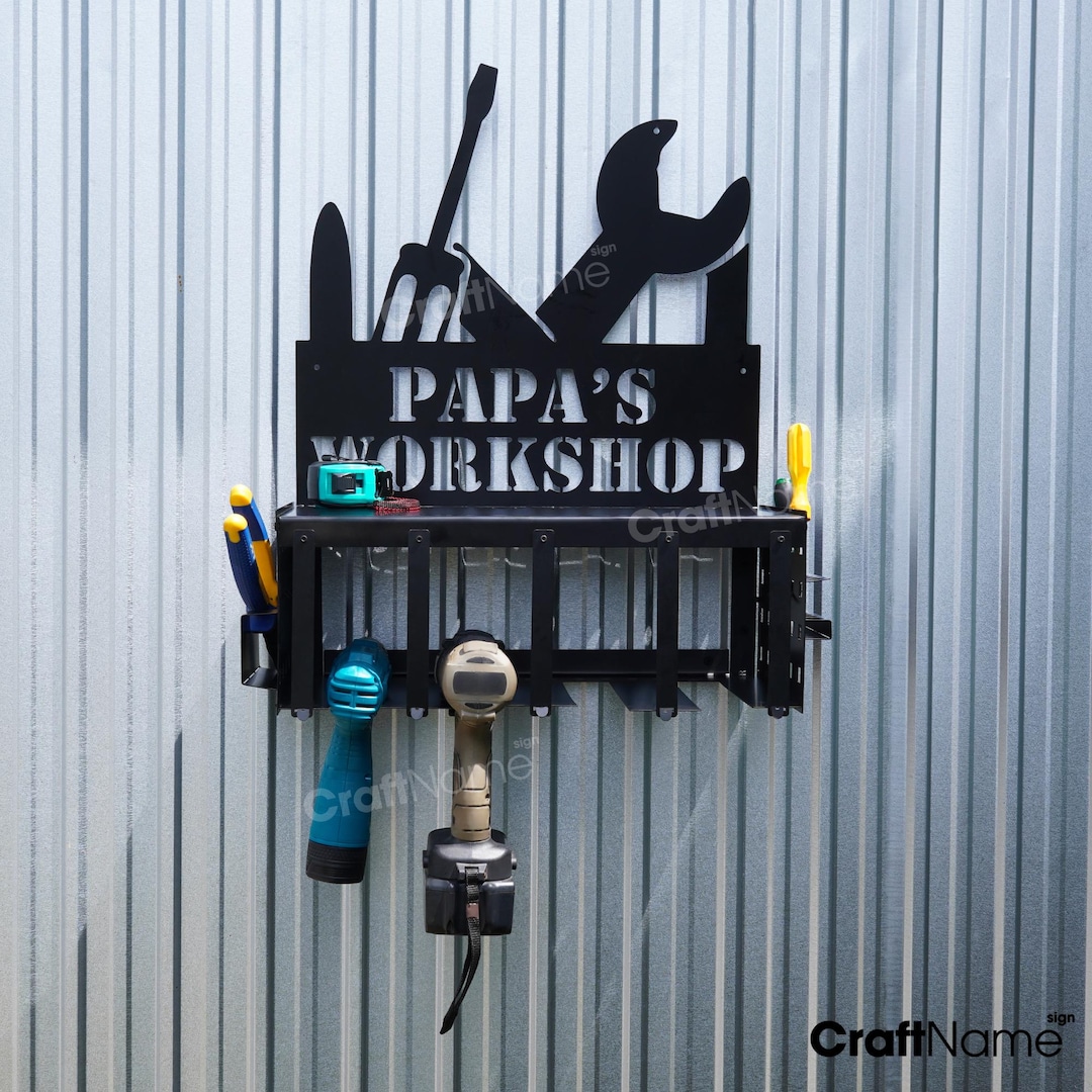 Custom Metal Garage Drill Rack, Personalized Power Tool Wall Organizer ...