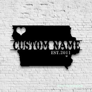 Custom Iowa Map Metal Wall Art LED Lights Personalized Iowa State Name ...