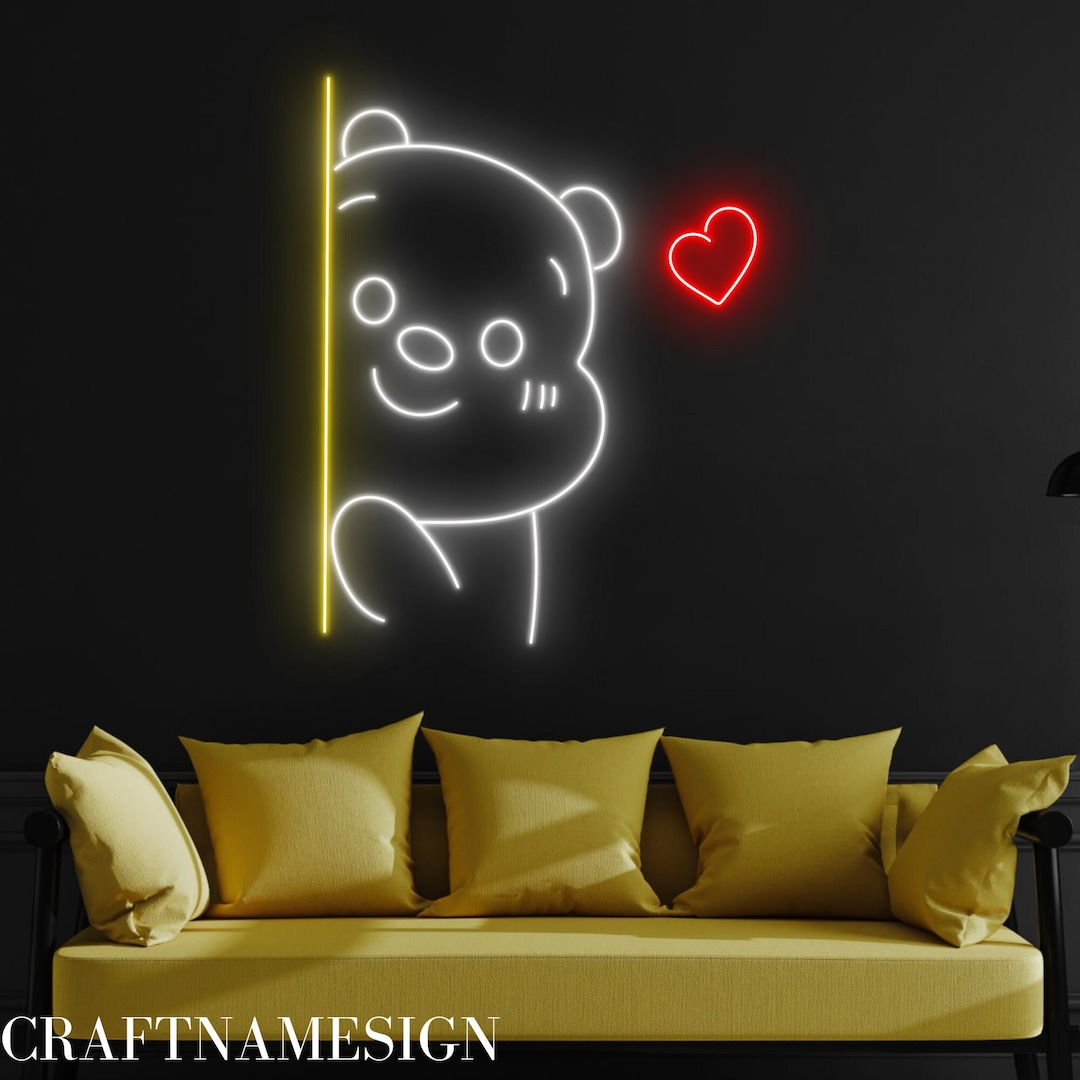 Peeking Teddy Bear Neon Sign, Teddy Bear Led Sign, Custom Neon Sign ...