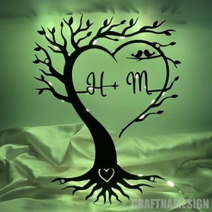 Personalized Unique Tree Heart & Names Metal Wall Art Led Light, Tree ...