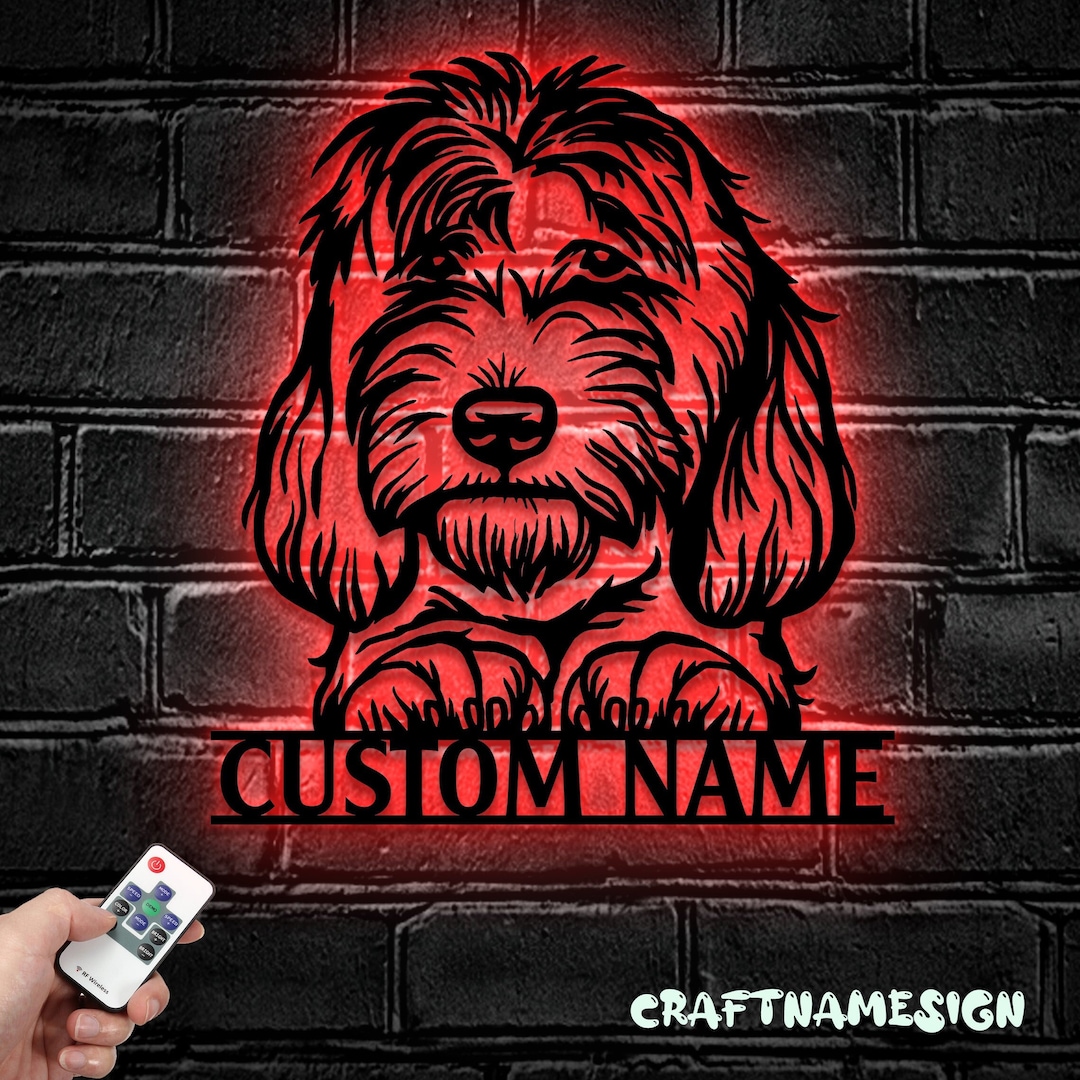 Custom Golden Doodle Metal Wall Art LED Light Personalized Labradoodle ...