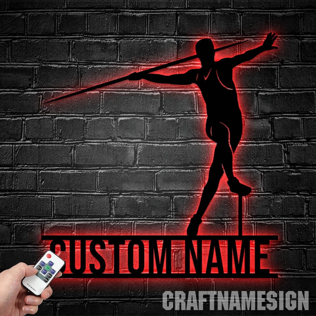 Personalized Man Javelin Thrower Metal Wall Art LED Light, Custom ...