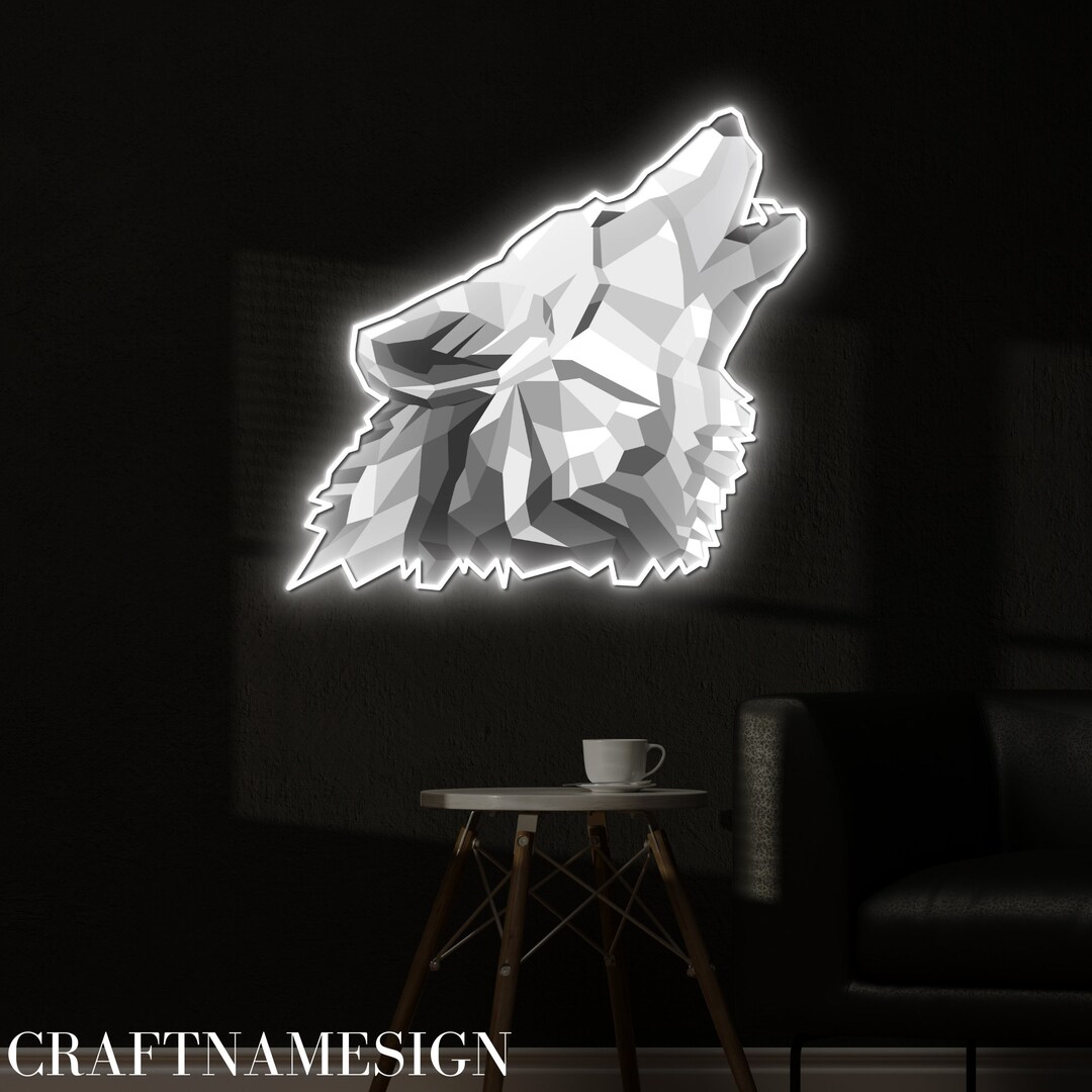 Geometric Wolf Neon Acrylic Print Sign, Wild Wolf Led Light Art, Custom ...