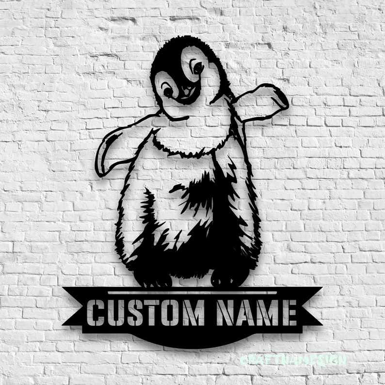 Custom Cute Floral Penguin Metal Wall Art LED Light - Etsy