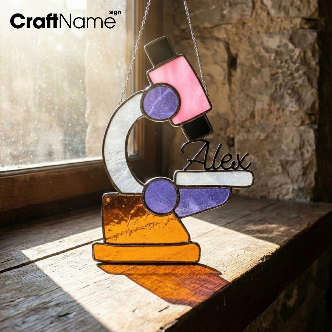 Personalized Science Stained Glass Window Ornament, Handmade Microscope ...