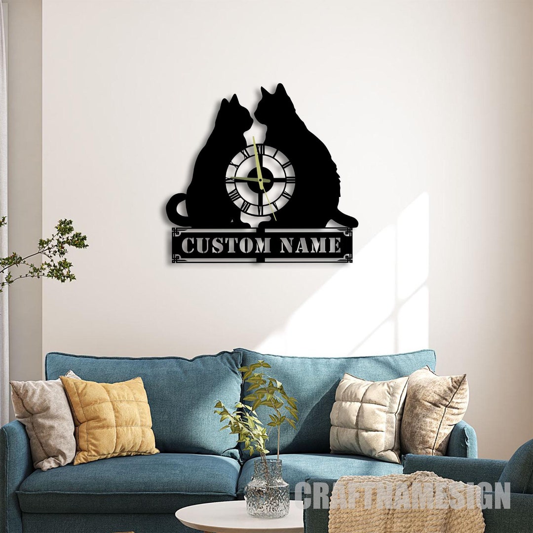 Custom Love Cat Theme Metal Clock for Wall Decor, Wall Clock Unique for ...