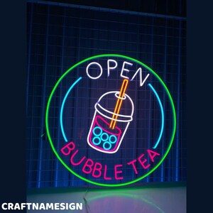 Open Bubble Tea Neon Sign, Bubble Tea Led Sign, Custom Neon Sign, Milk ...
