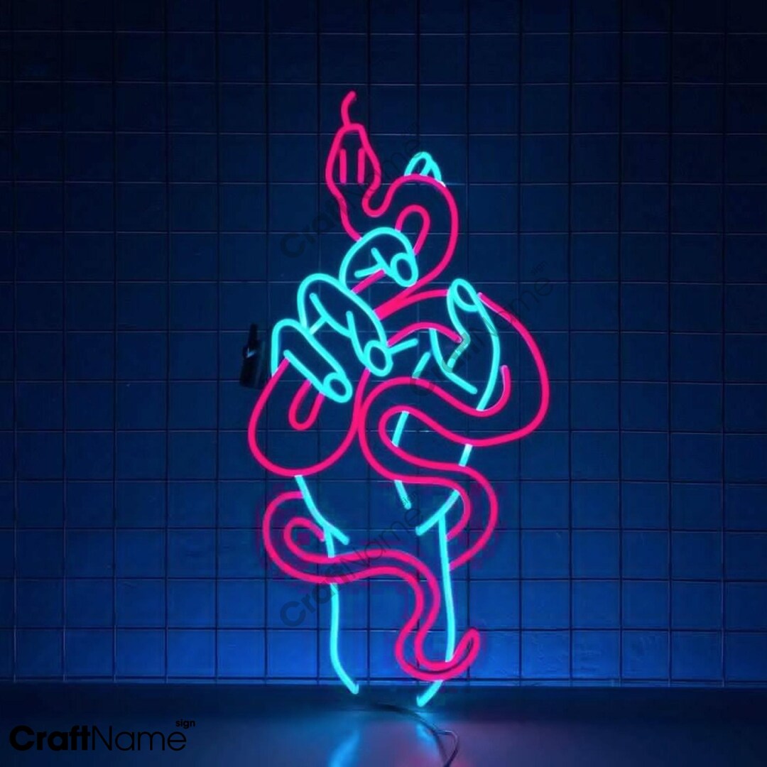 Hand With Snake Led Sign, Snake Neon Sign, Custom Neon Sign, Snake Neon ...