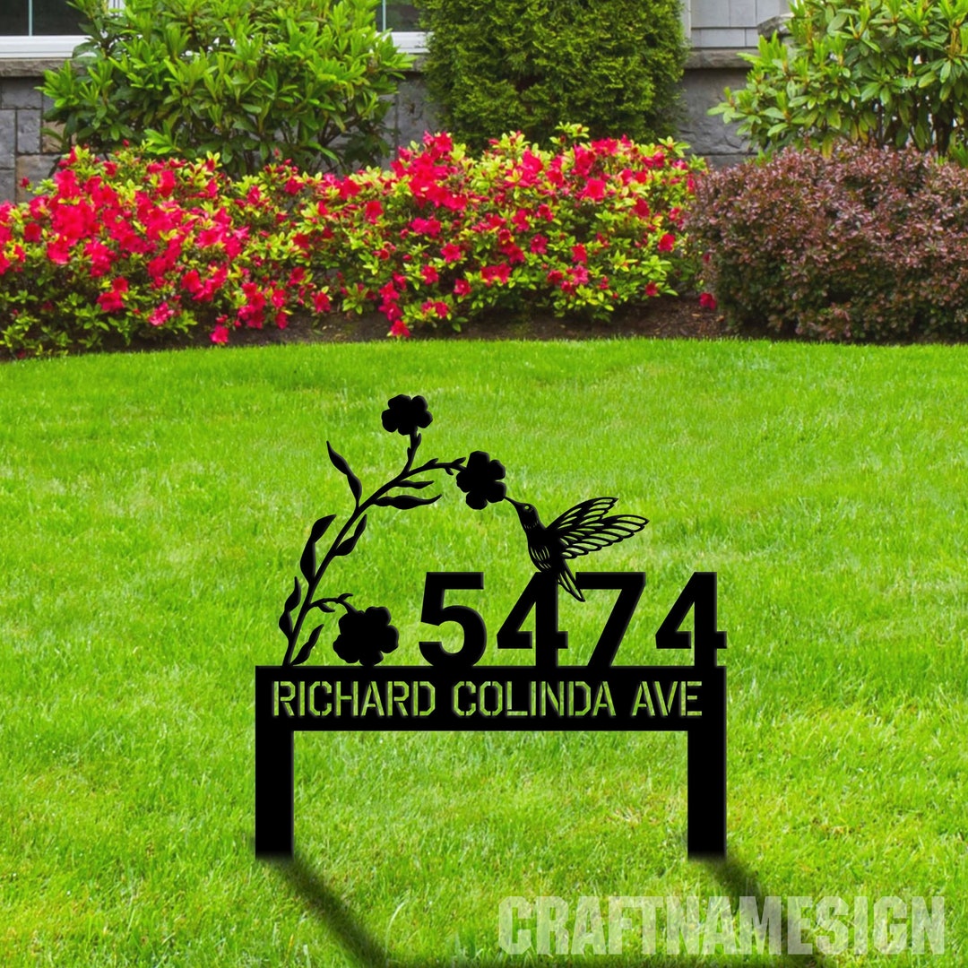 Custom Hummingbird Metal Adress Sign With Stakes Home Address Sign