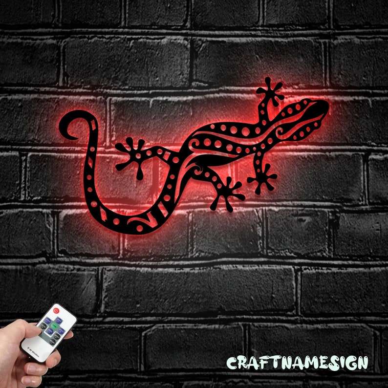 Gecko Metal Wall Art LED Light Ledge Lizard Sign Home Decor - Etsy