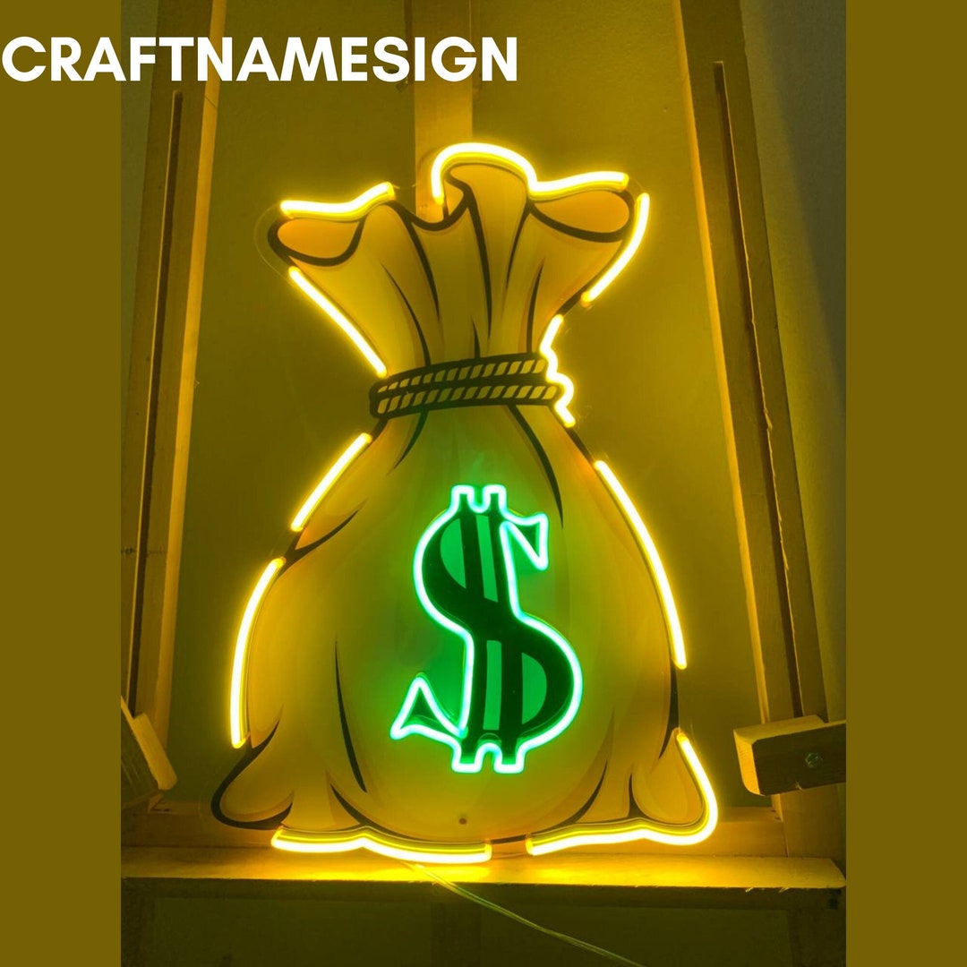 Money Bag Neon Acrylic Print Sign, Money Bag Led Light Sign, Custom ...
