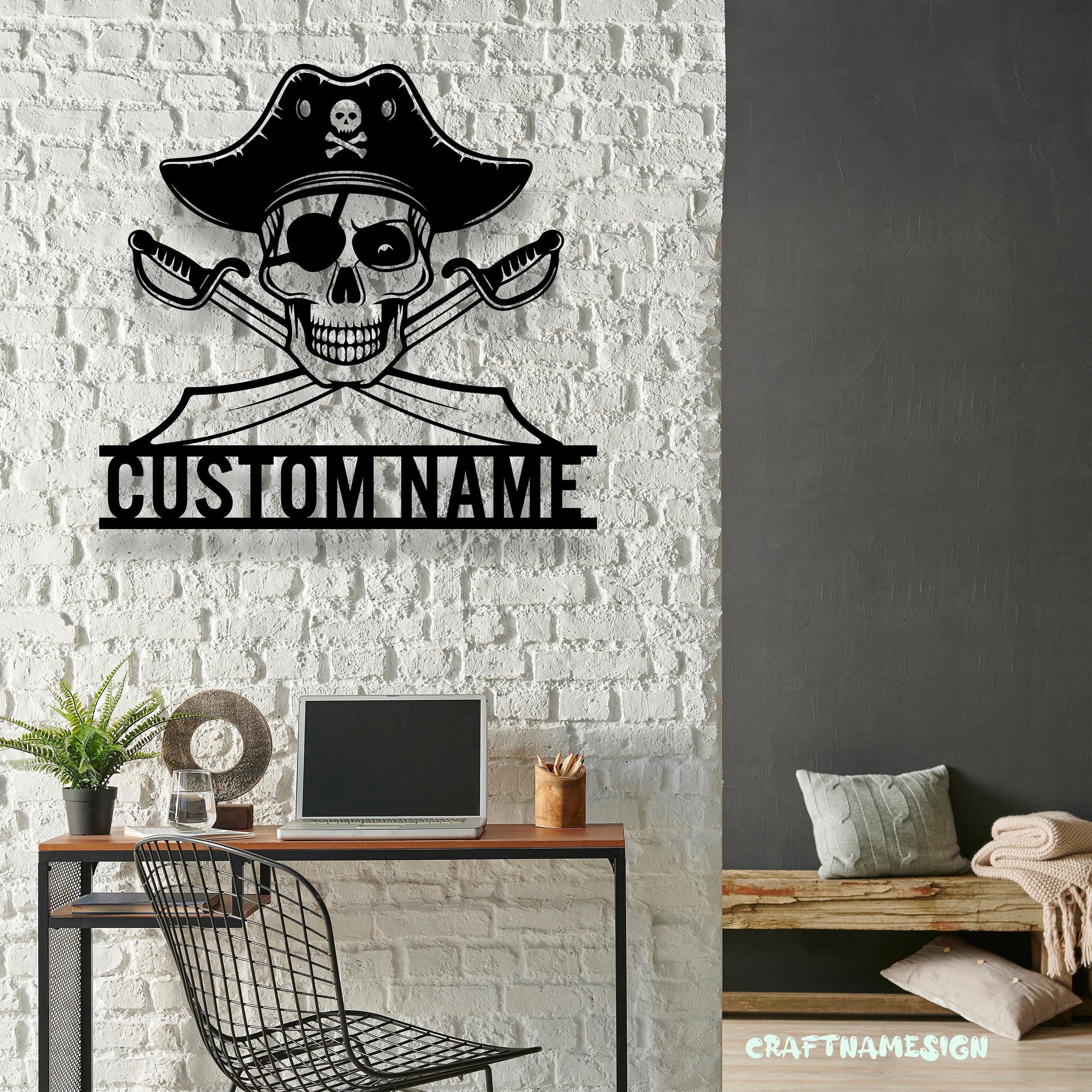Custom Pirate Skull Metal Wall Art LED Light | Personalized Pirate Ship ...