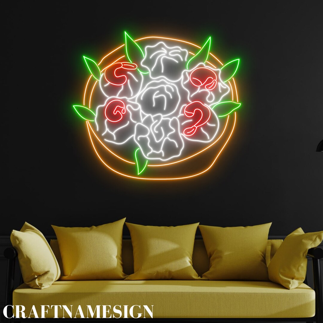 Flower Dim Sum Neon Sign, Dim Sum Led Sign, Custom Neon Sign, Dumpling Restaurant Wall Art ...
