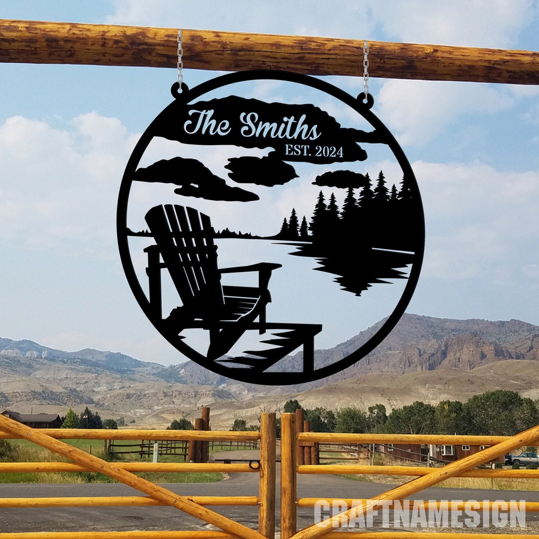 Custom Backyard Lake House Cabin Metal Sign, Metal Name Sign Outdoor ...