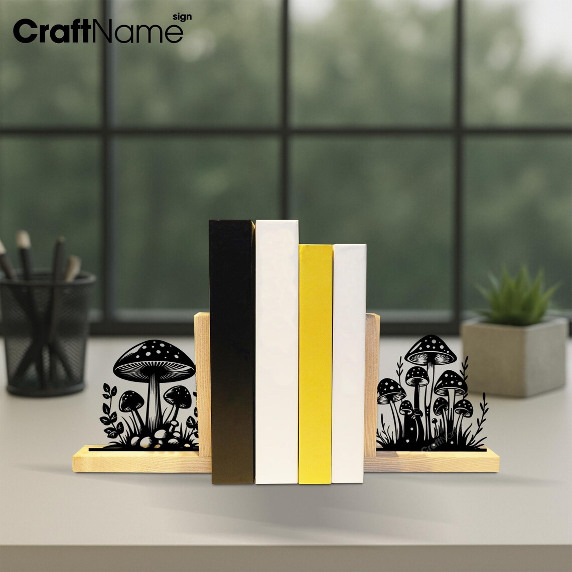 Mushroom Wooden Bookend, Forest Theme Book Holder for Book Nook Decor ...