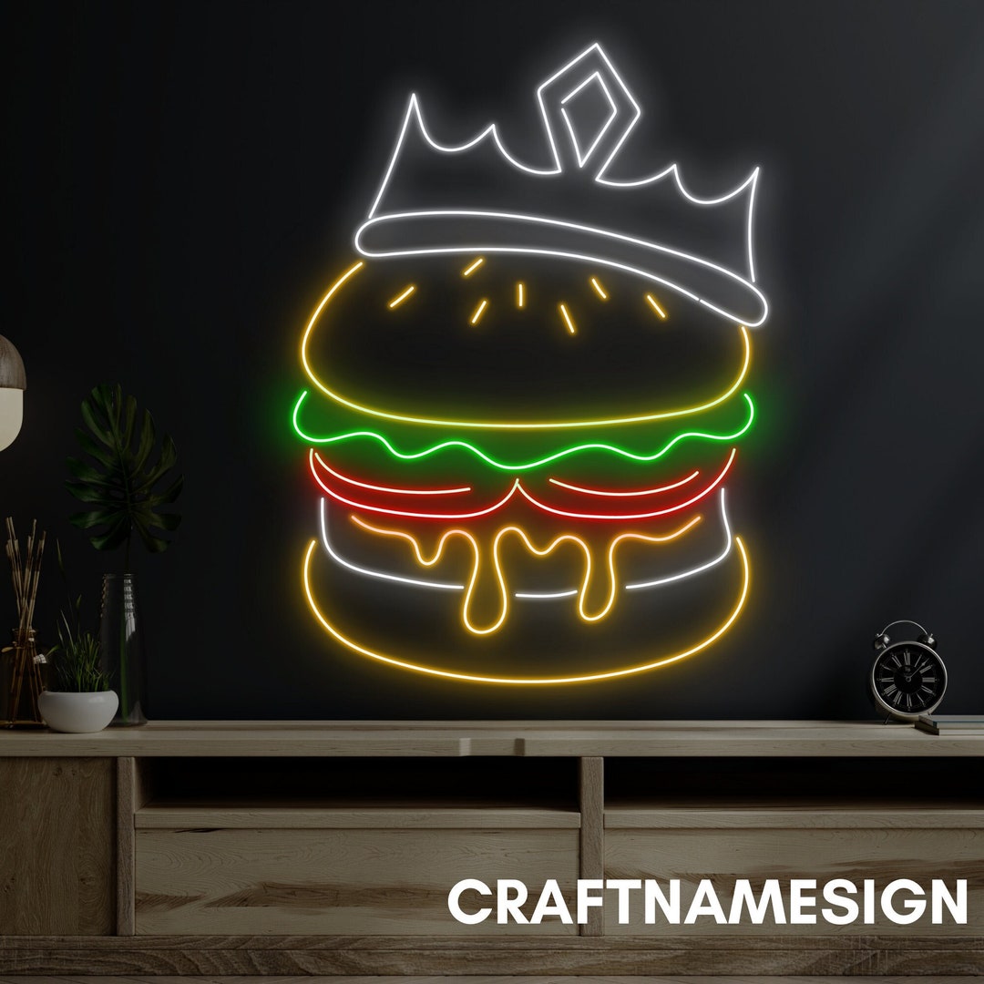 Hamburger King Neon Sign, Burger Led Sign, Custom Neon Sign, Fast Food ...