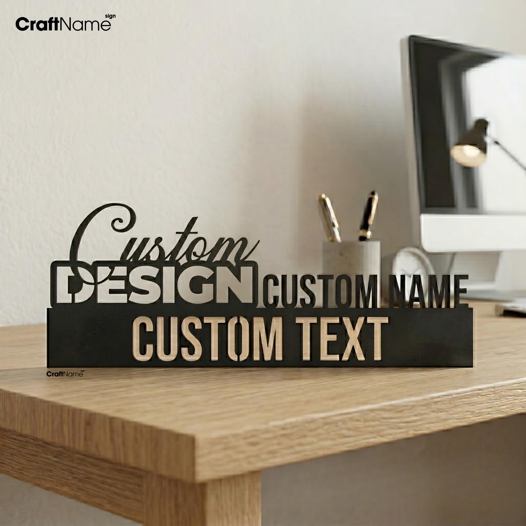 Custom Wooden Desk Name Plate With Company Name or Logo, Personalized ...