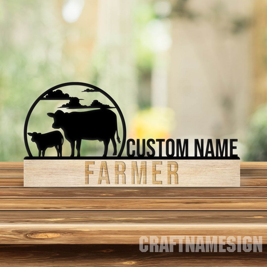Custom Wooden Cow Farm Desk Name Plate, Cow Herdsman Metal Nameplate ...